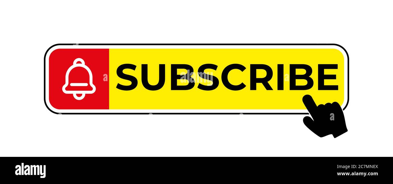 Subscribe button for social media. Subscribe to video channel, blog and newsletter. Red button ...