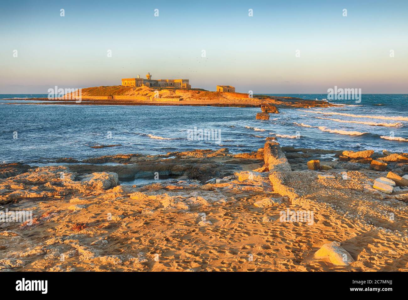Colorful spring seascape on the Passero cape Sicily. Dramatic morning ...
