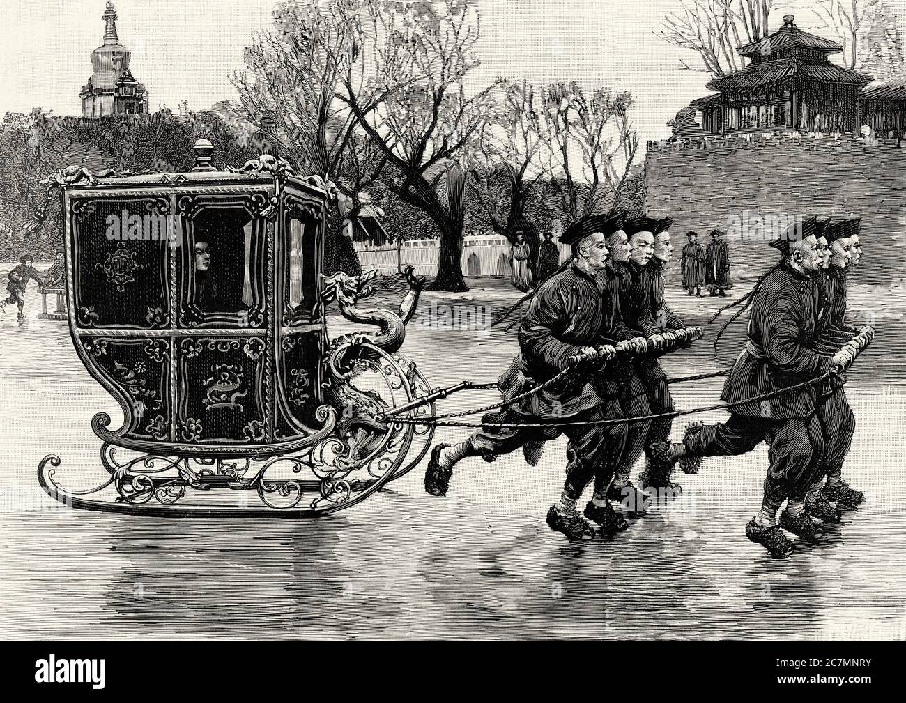 Chinese imperial customs, the emperor Guangxu (1871-1908) sledding in ...