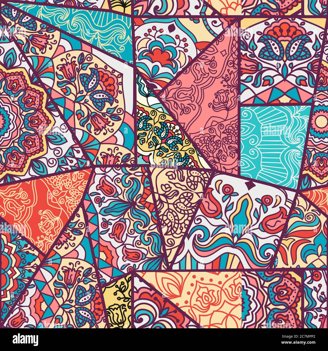 Seamless abstract colorful patchwork pattern with stripes and floral ...