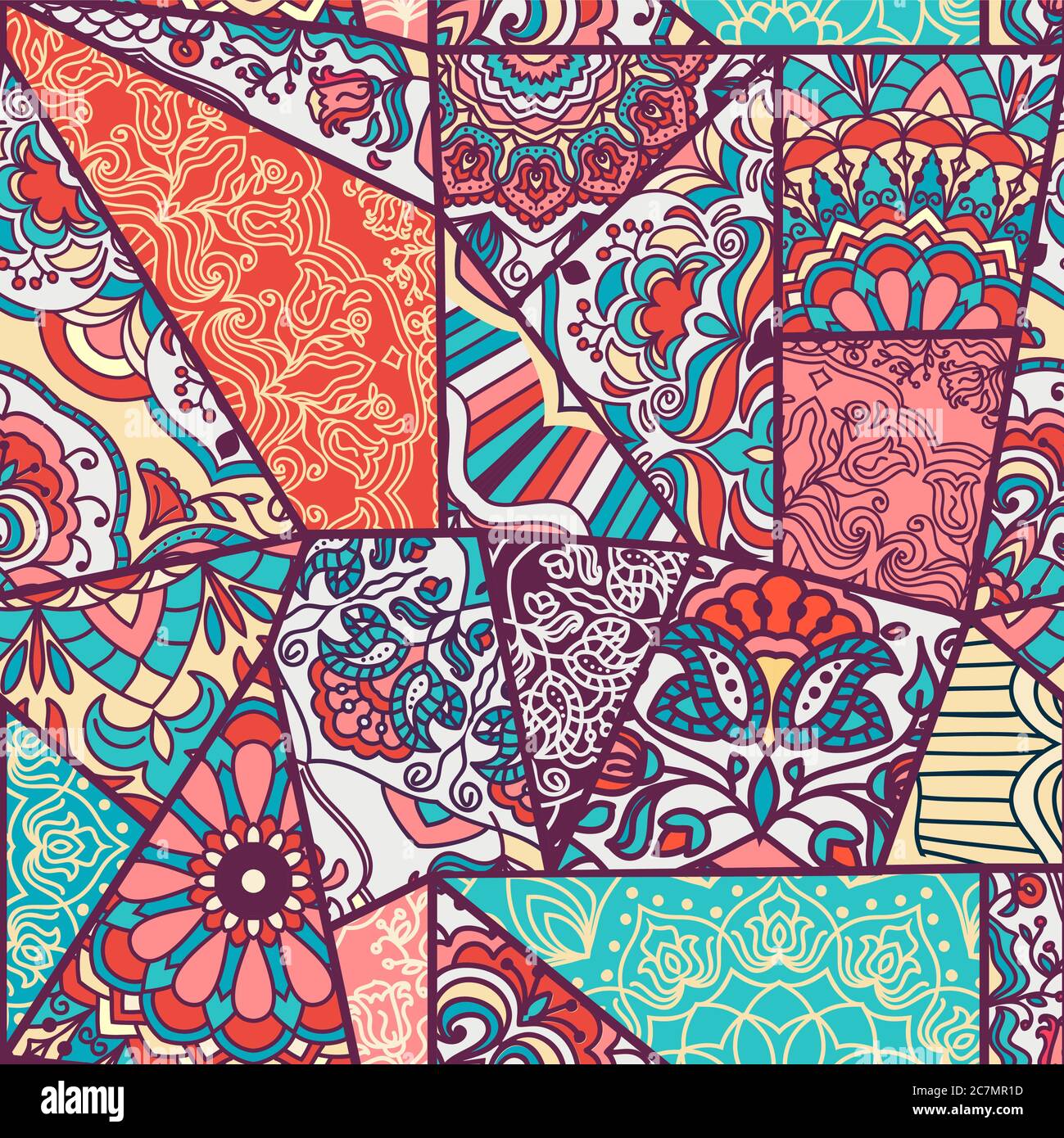 Seamless abstract colorful patchwork pattern with stripes and floral ...