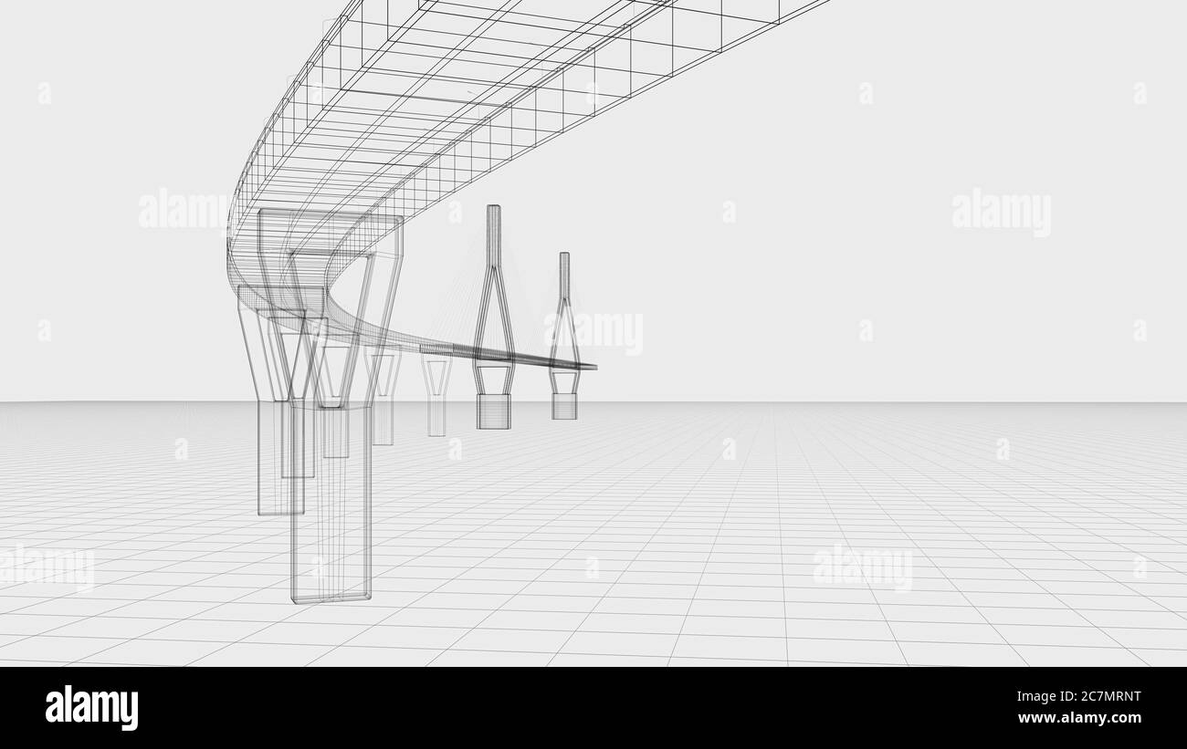 Sketch lines of suspension bridge, 3d rendering. Computer digital ...