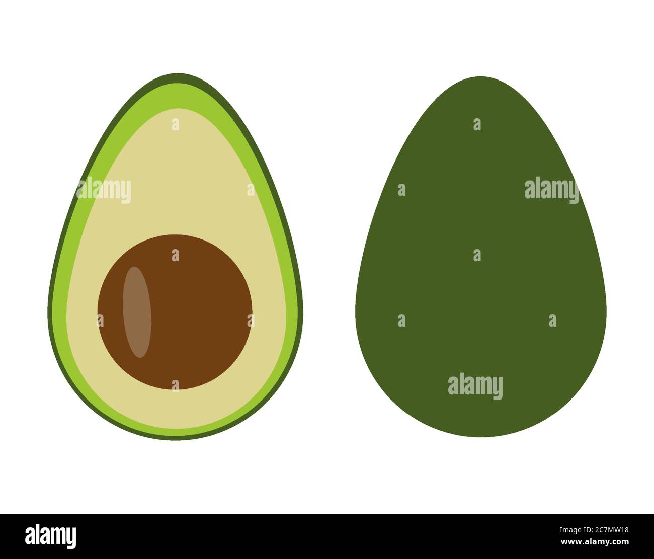 Whole and cut avocado fruit in flat style. Isolated on white background ...