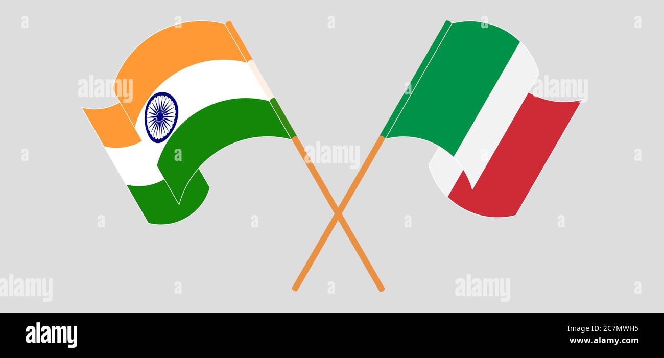Crossed and waving flags of India and Italy. Vector illustration Stock ...