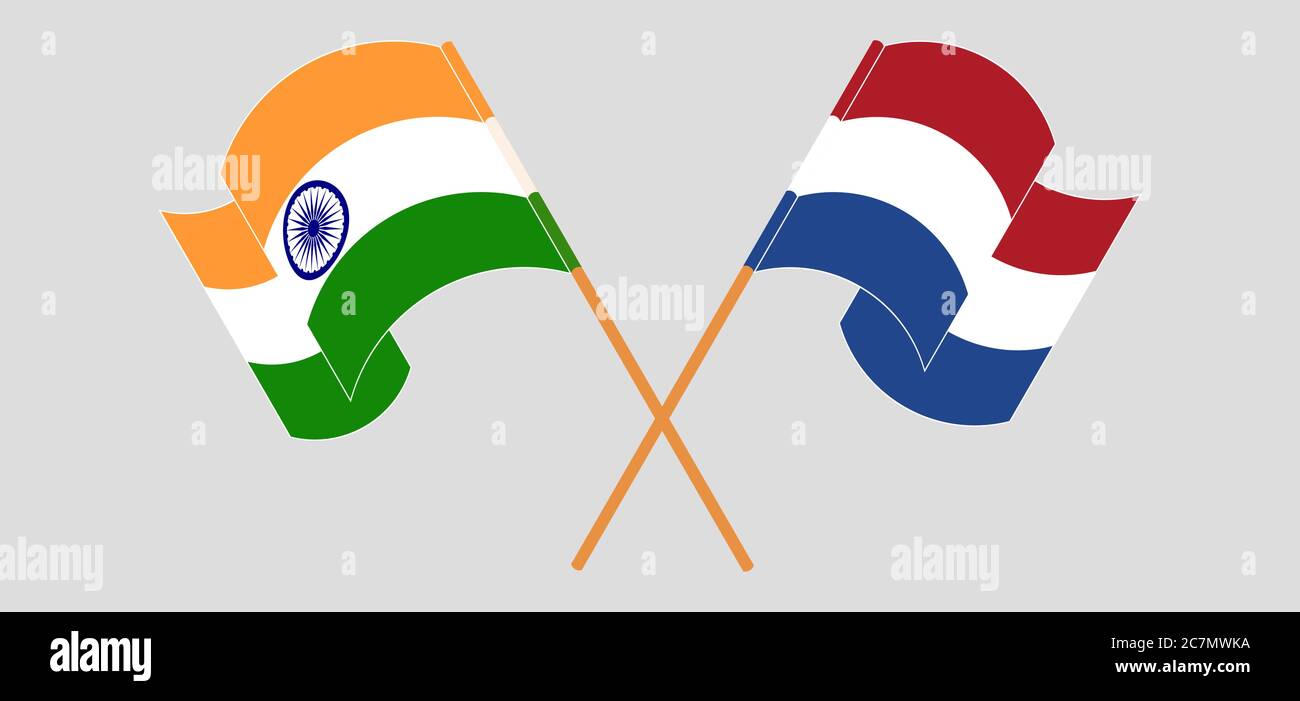 Crossed and waving flags of India and Netherlands. Vector illustration ...