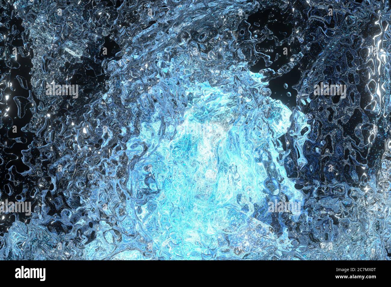 Glass ice with glowing particles inside, 3d rendering. Computer digital ...
