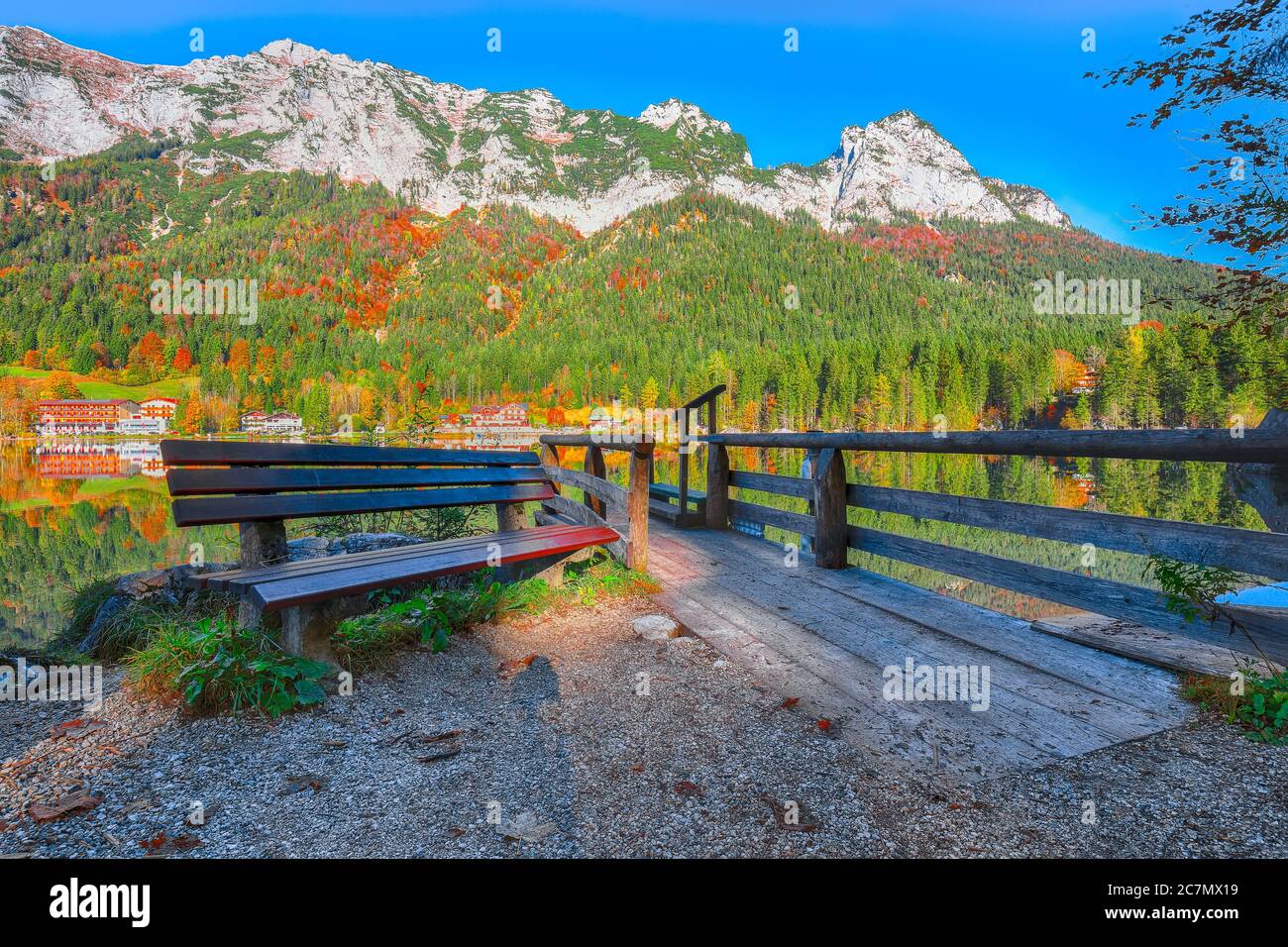 Fantastic autumn sunny day on Hintersee lake. Beautiful scene of rest ...