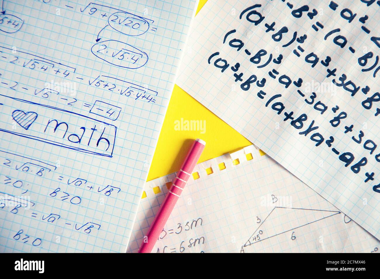 Copybook with math formulas in it- the concept of distance education ...