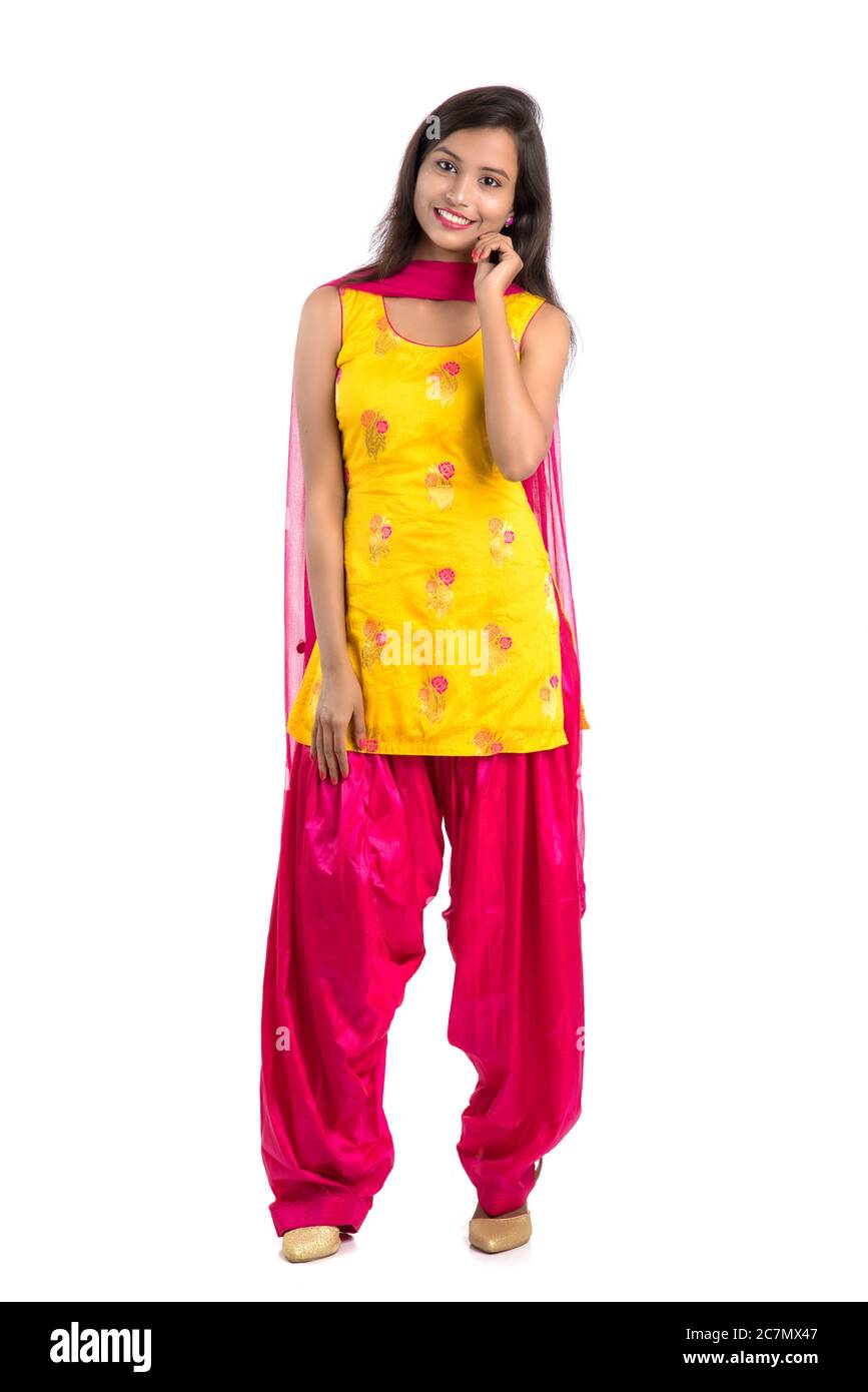 Beautiful Indian traditional girl posing on white background Stock ...