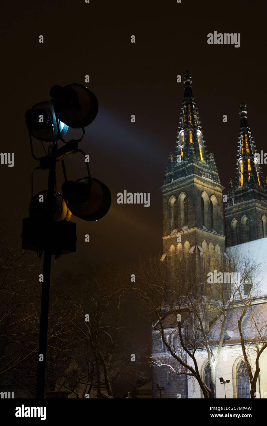 Illumination of old historical building by strong reflector and ...