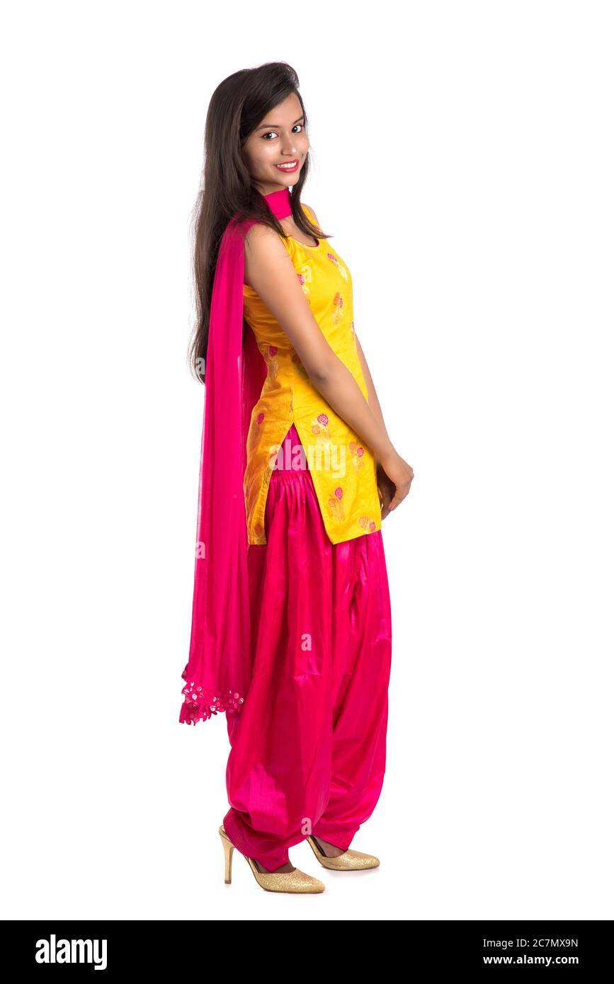 Beautiful Indian traditional girl posing on white background Stock ...