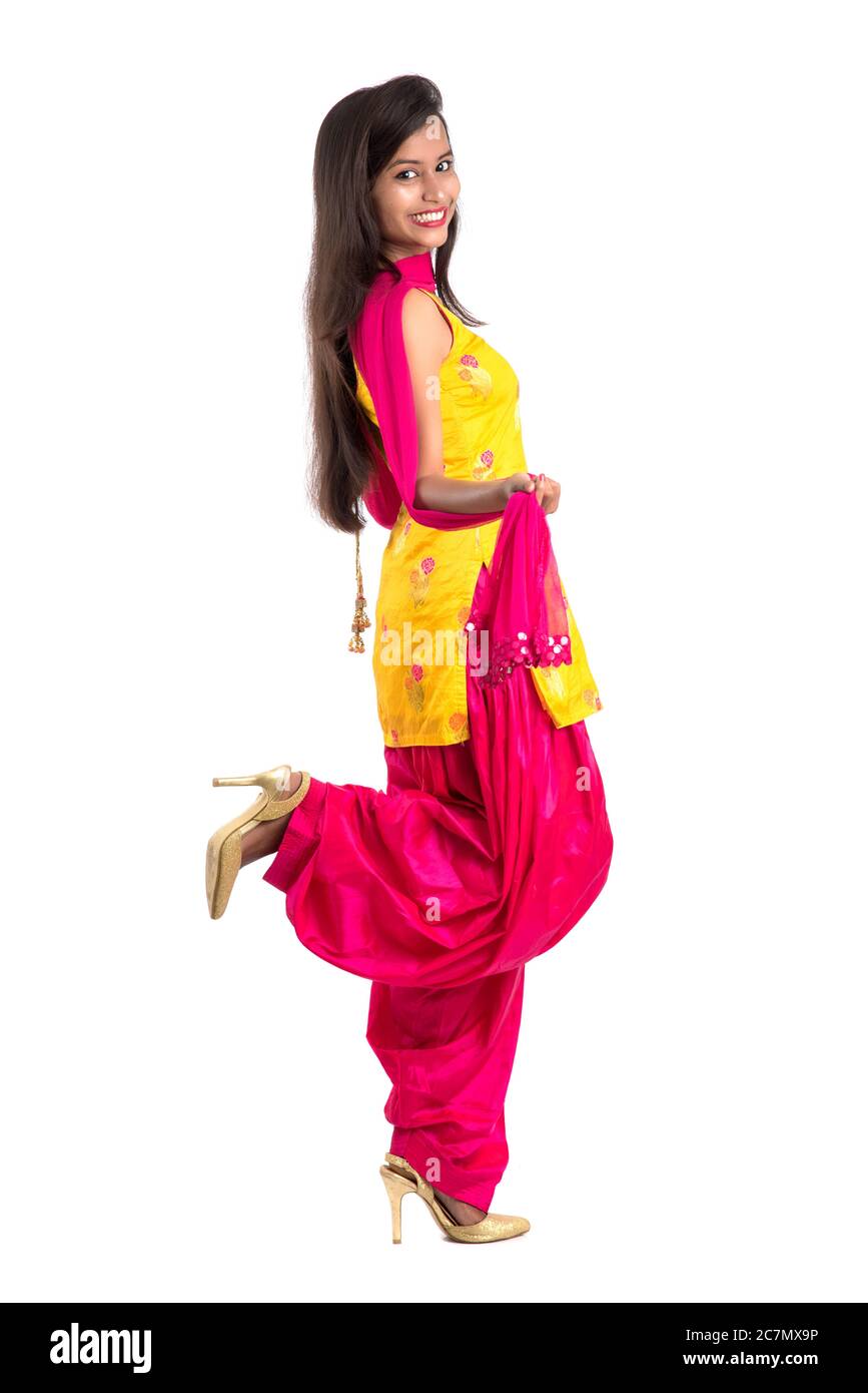 Beautiful Indian traditional girl posing on white background Stock ...