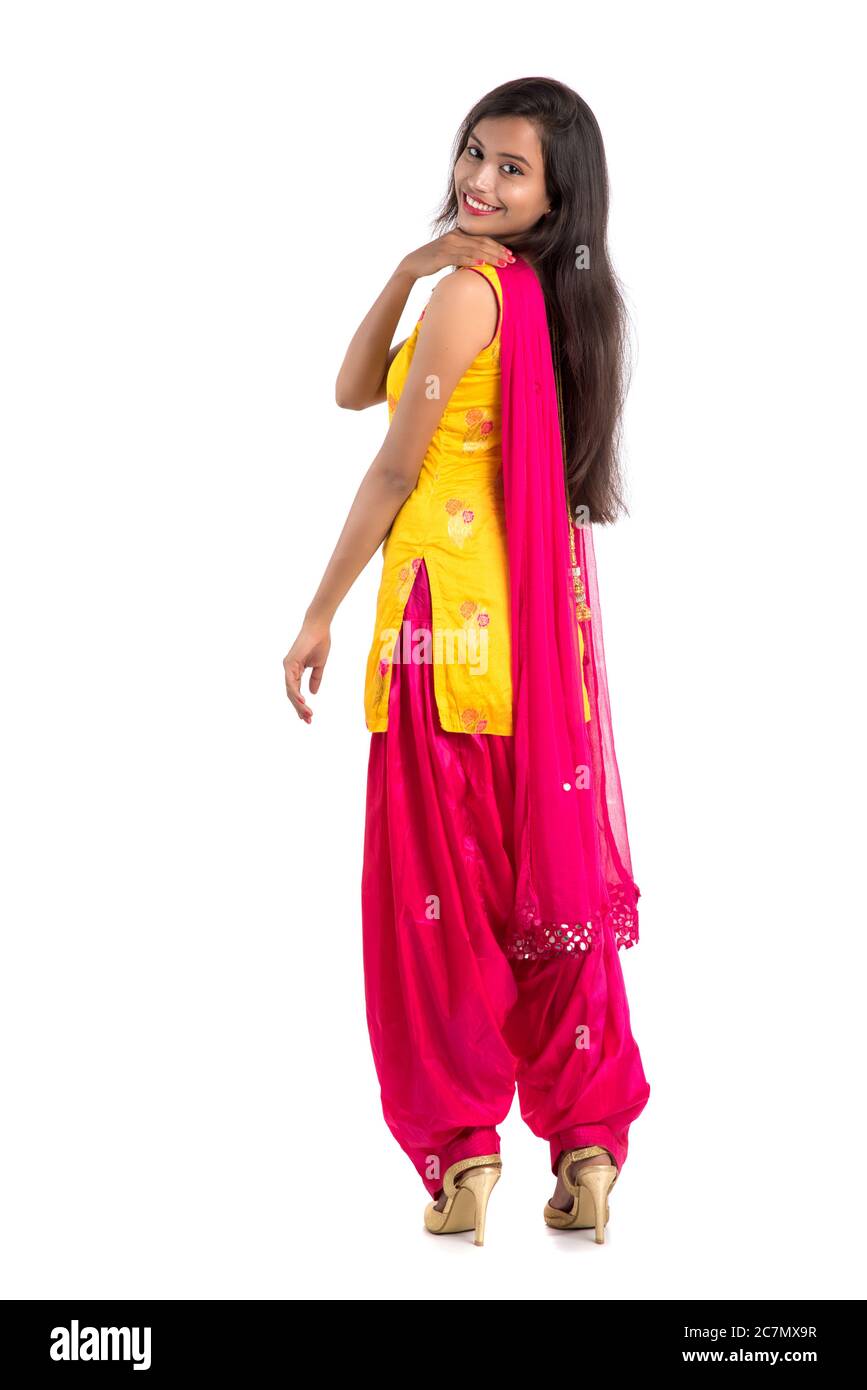 Beautiful Indian traditional girl posing on white background Stock ...