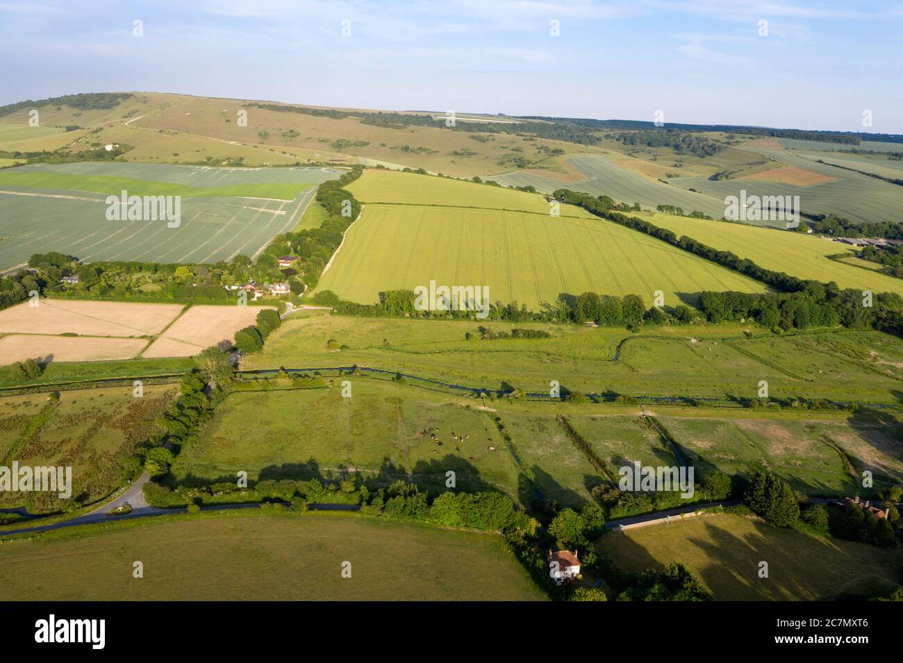 Stunning drone landscape image over lush green Summer English ...