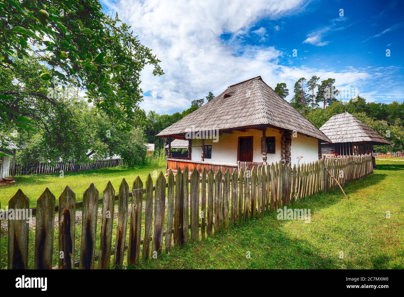 Fantastic summer scene in Transylvania. View of traditional romanian ...