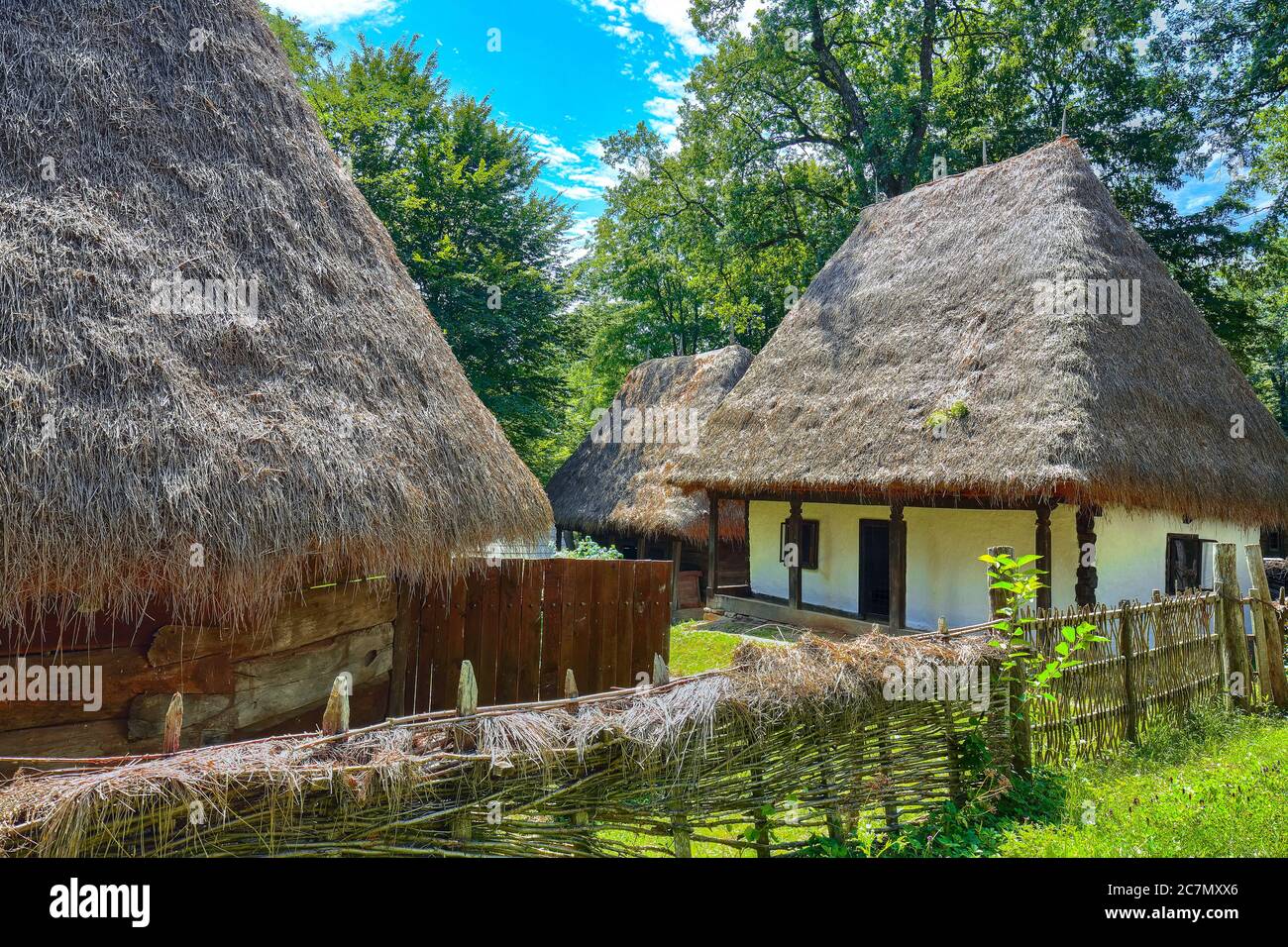 Fantastic summer scene in Transylvania. View of traditional romanian ...