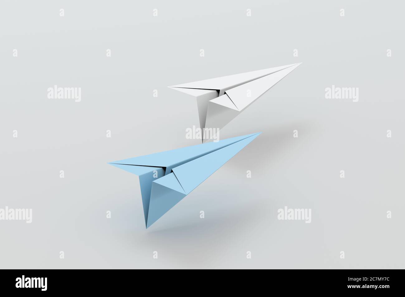 White paper plane with blue paper plane, 3d rendering. Computer digital ...