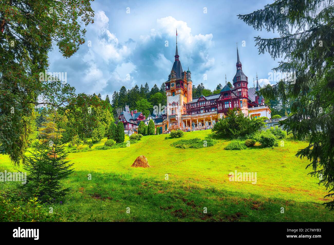 Famous Neo-Renaissance Peles castle and ornamental garden in Sinaia ...