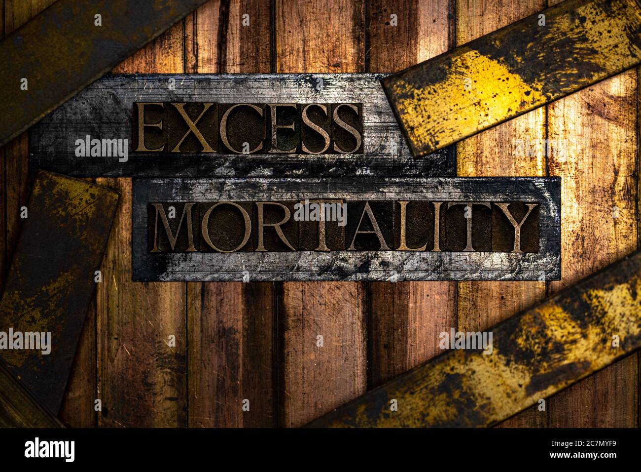 Excess Mortality text formed with real authentic typeset letters on ...