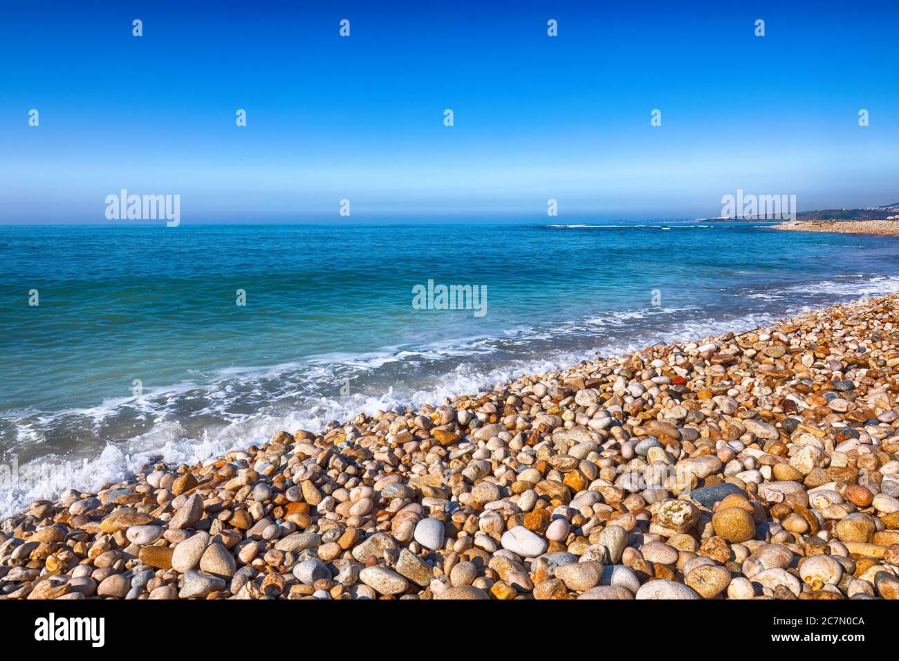 Fantastic view azure sea glowing by sunlight. Dramatic morning scene ...