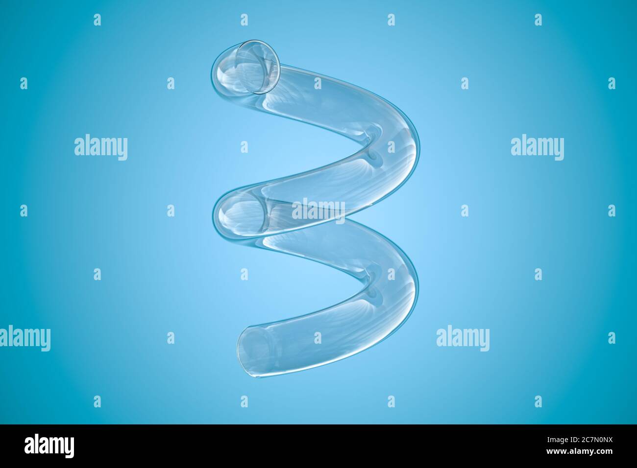 Empty glass spring tube with blue background, 3d rendering. Computer ...