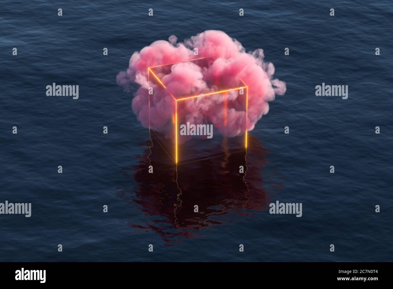 Pink cloud float over the sea, 3d rendering. Computer digital drawing ...