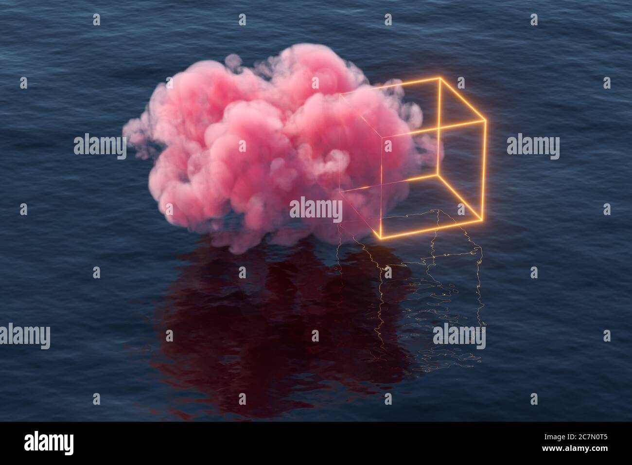 Pink cloud float over the sea, 3d rendering. Computer digital drawing ...