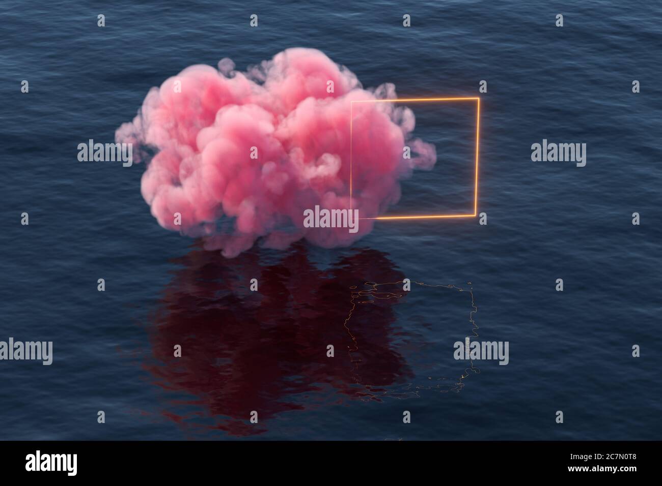 Pink cloud float over the sea, 3d rendering. Computer digital drawing ...