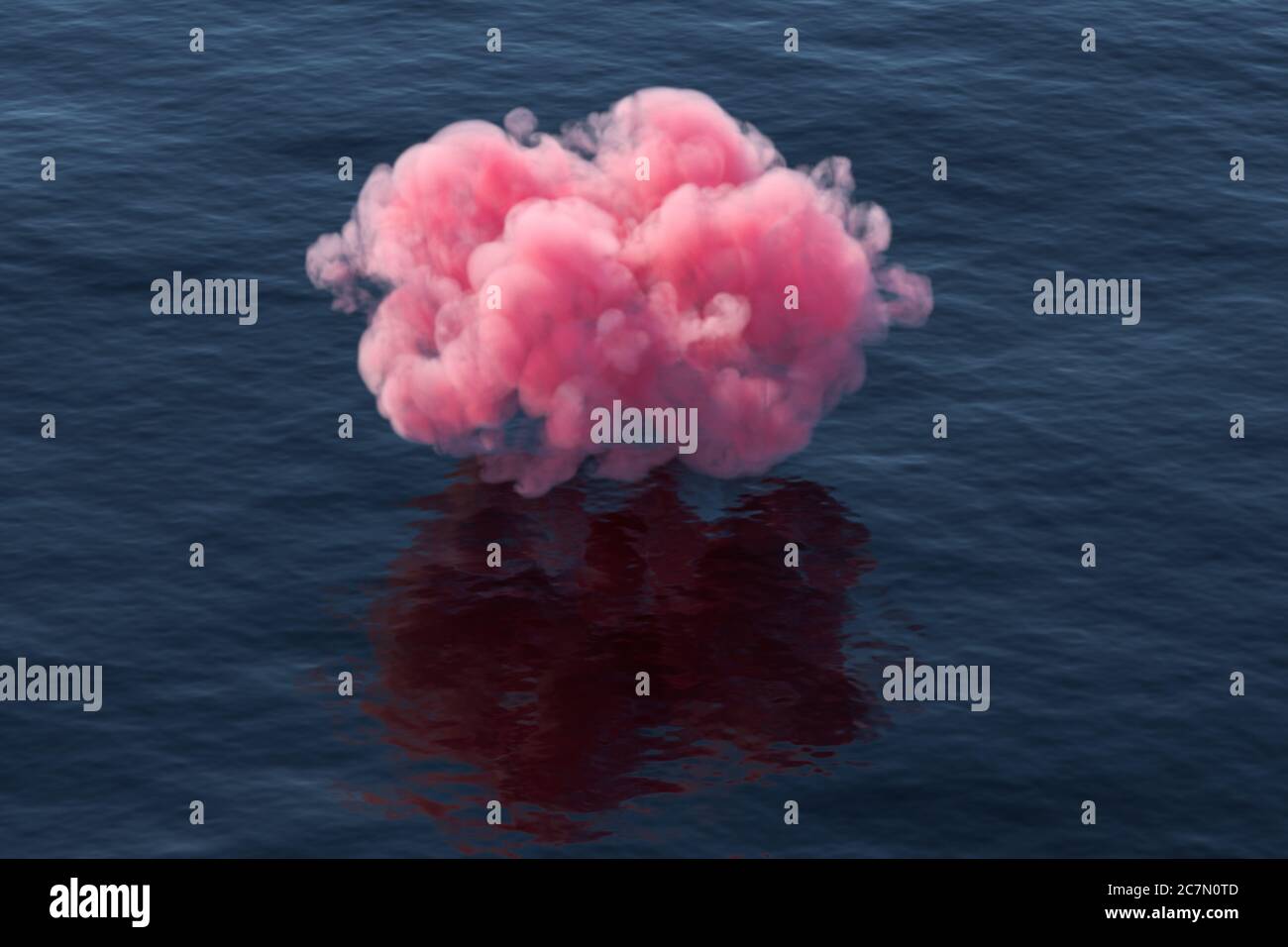 Pink cloud float over the sea, 3d rendering. Computer digital drawing ...