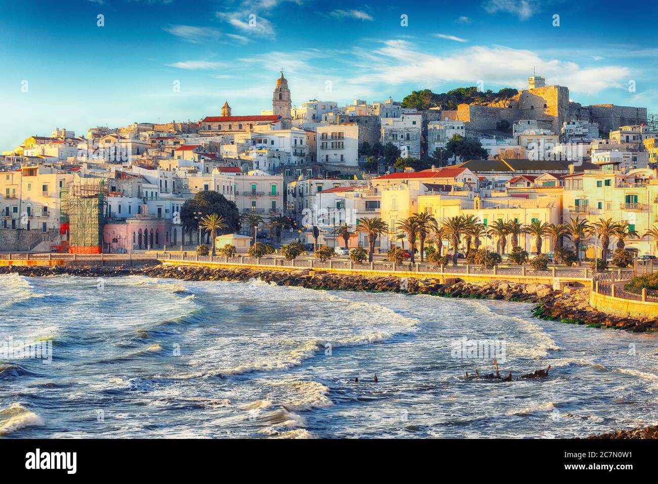 Historic central city of the beautiful town called Vieste. View at the ...