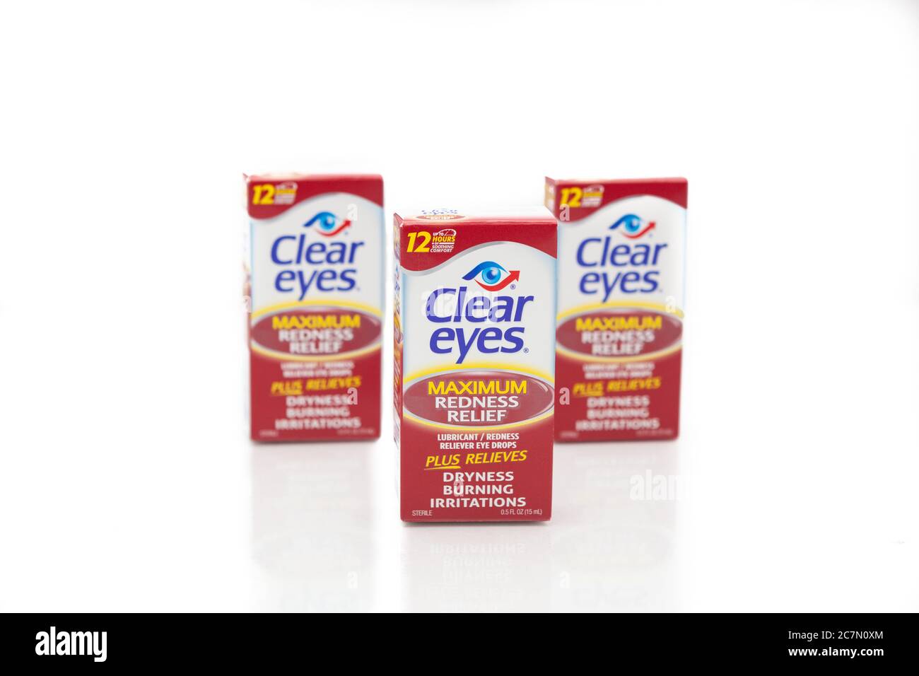 Three (3) boxes of clear eyes maximum strength redness relief isolated ...