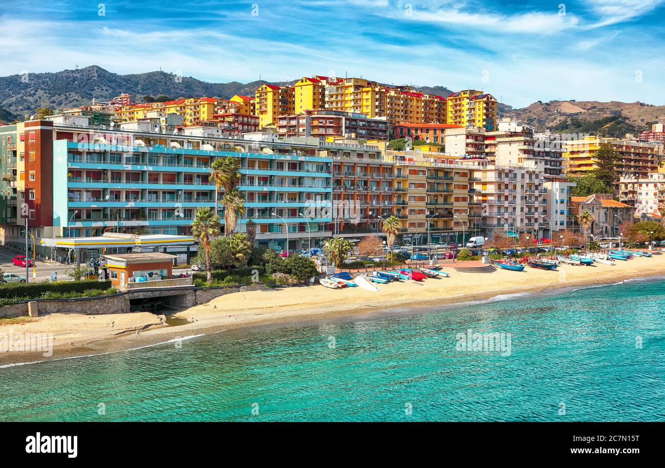 Cityscape of Messina and the Mediterranean Sea, at Sicily island, Italy ...