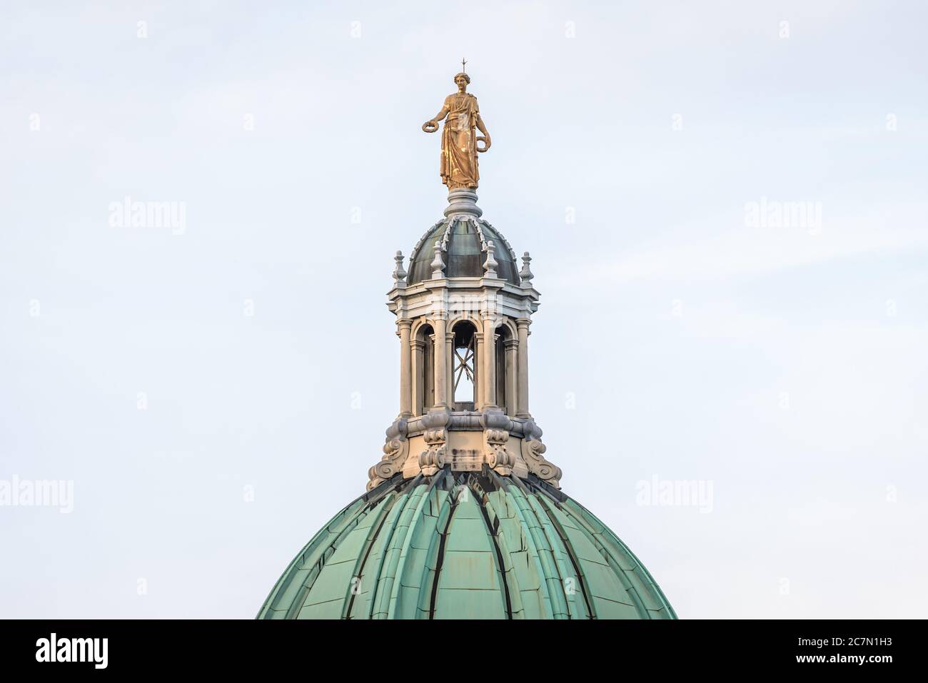 Golden statue of Fame on the dome of Bank of Scotland Head Office ...