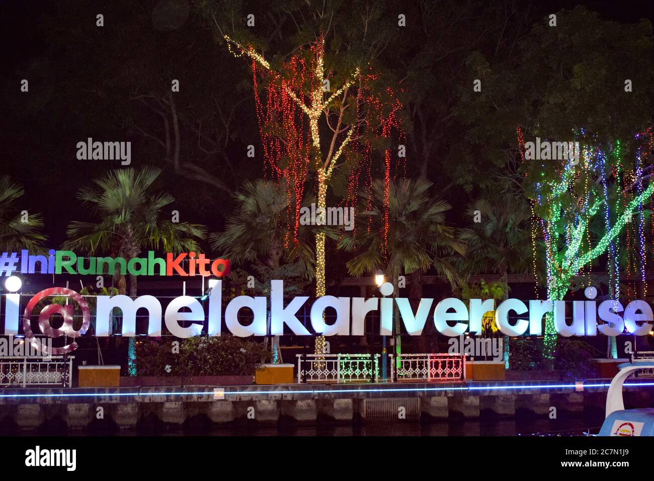 View of Malacca River at night, a popular nightlife spot with bars and ...