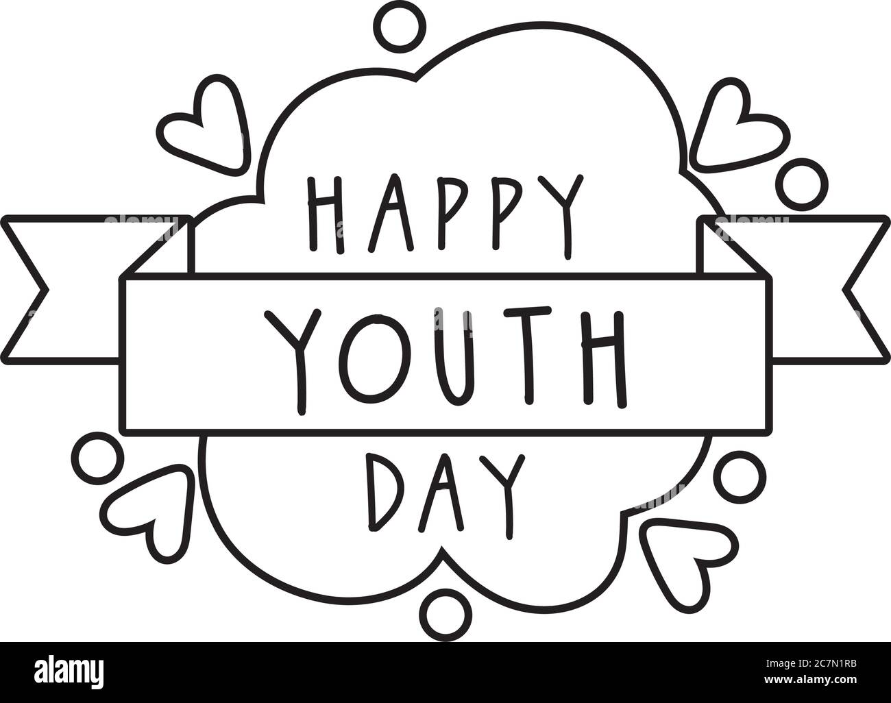 happy youth day lettering with ribbon frame line style vector ...