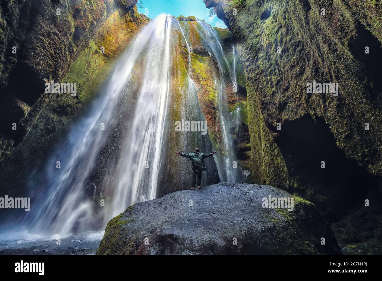 Beautiful Seljalandsfoss waterfall in Iceland during the sunset ...