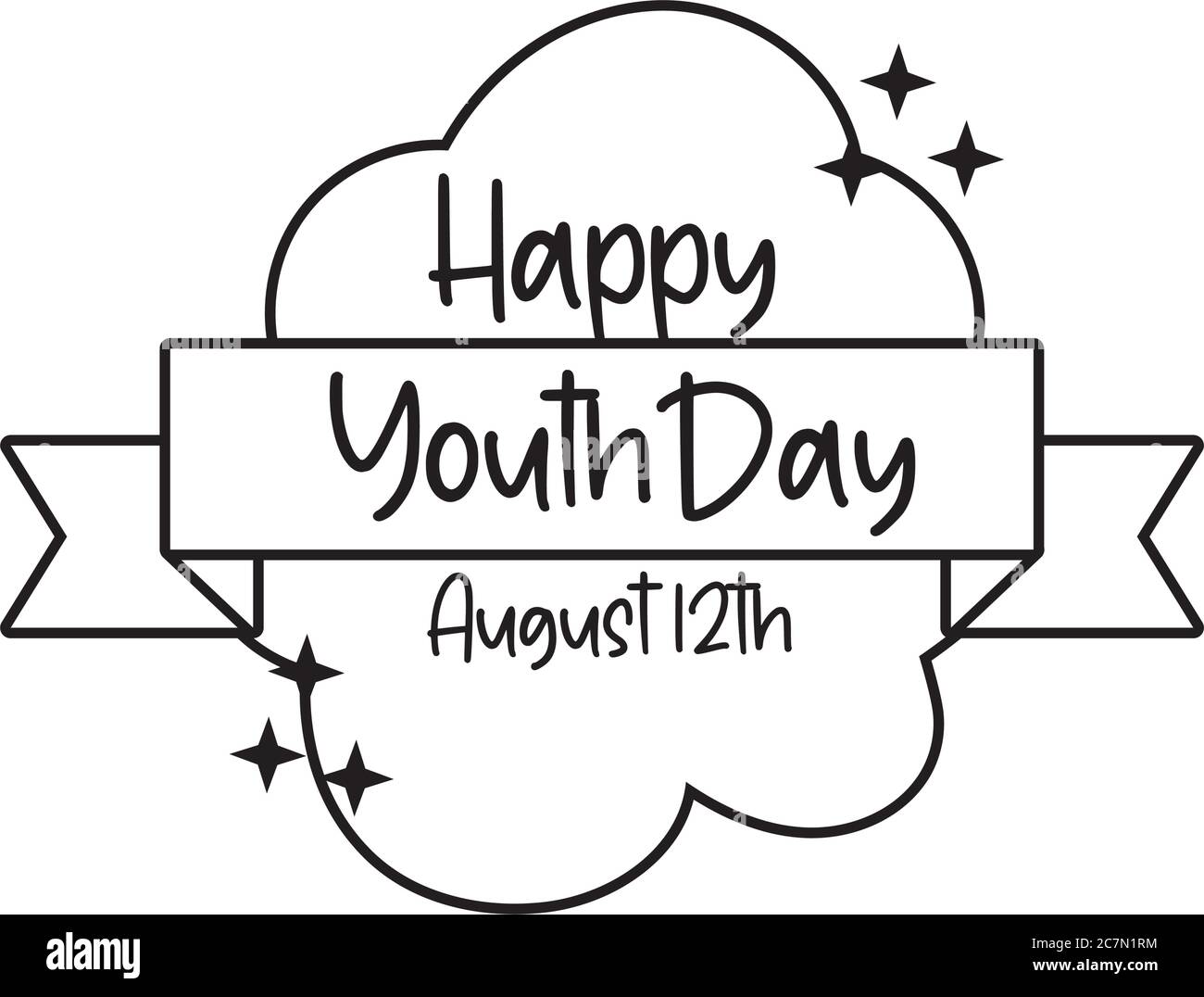 happy youth day lettering with ribbon frame line style vector ...