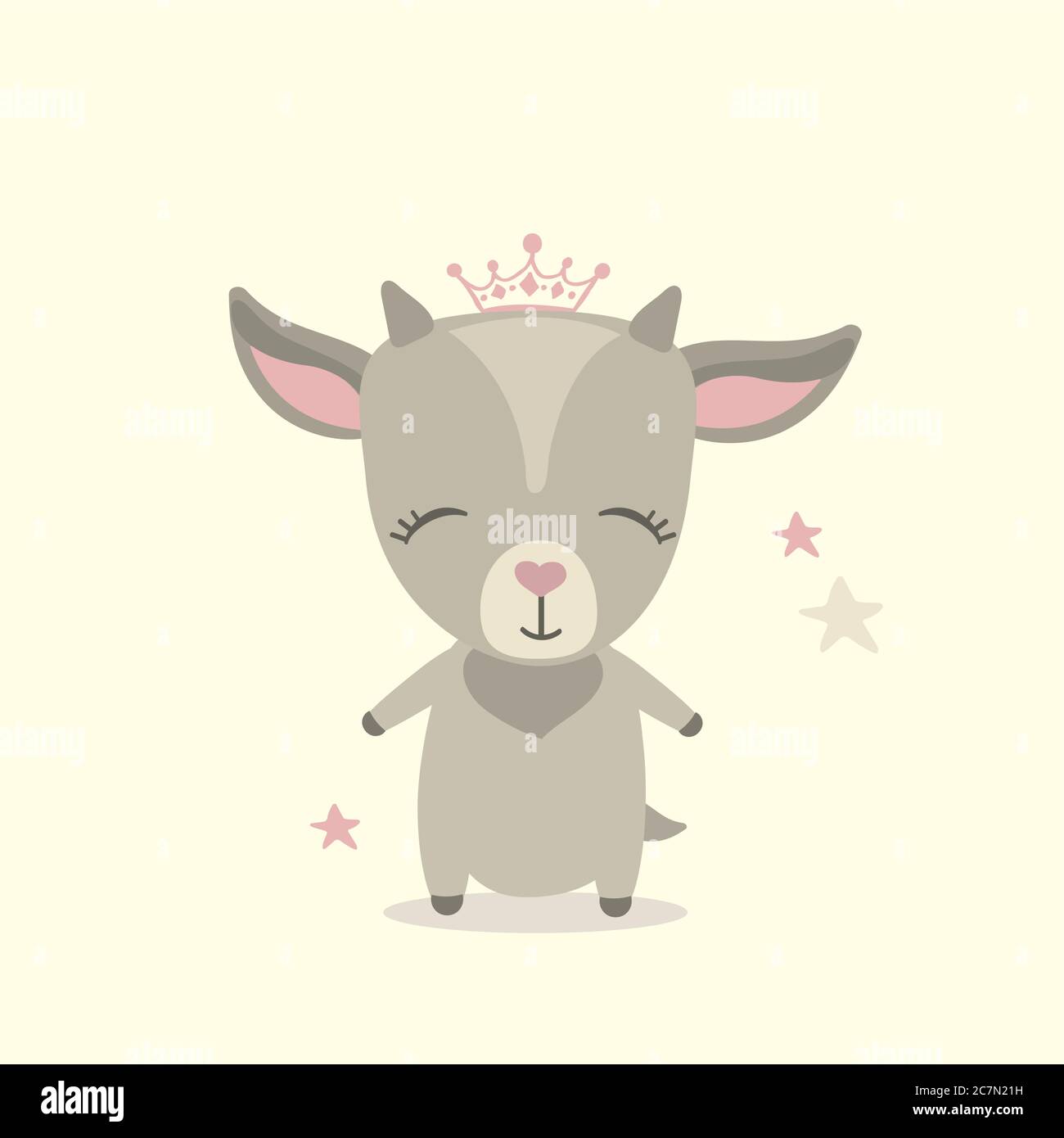 Cute little goat with crown,flat vector illustration Stock Vector Image ...