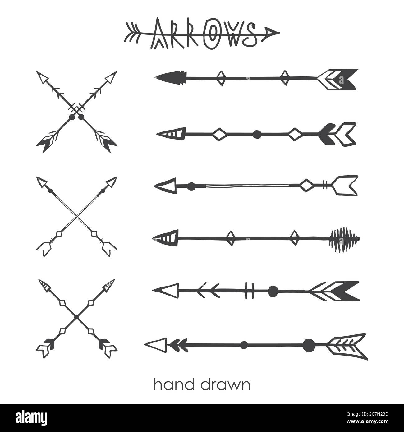 Set of Tribal arrows,doodle drawing style,isolated on white background ...