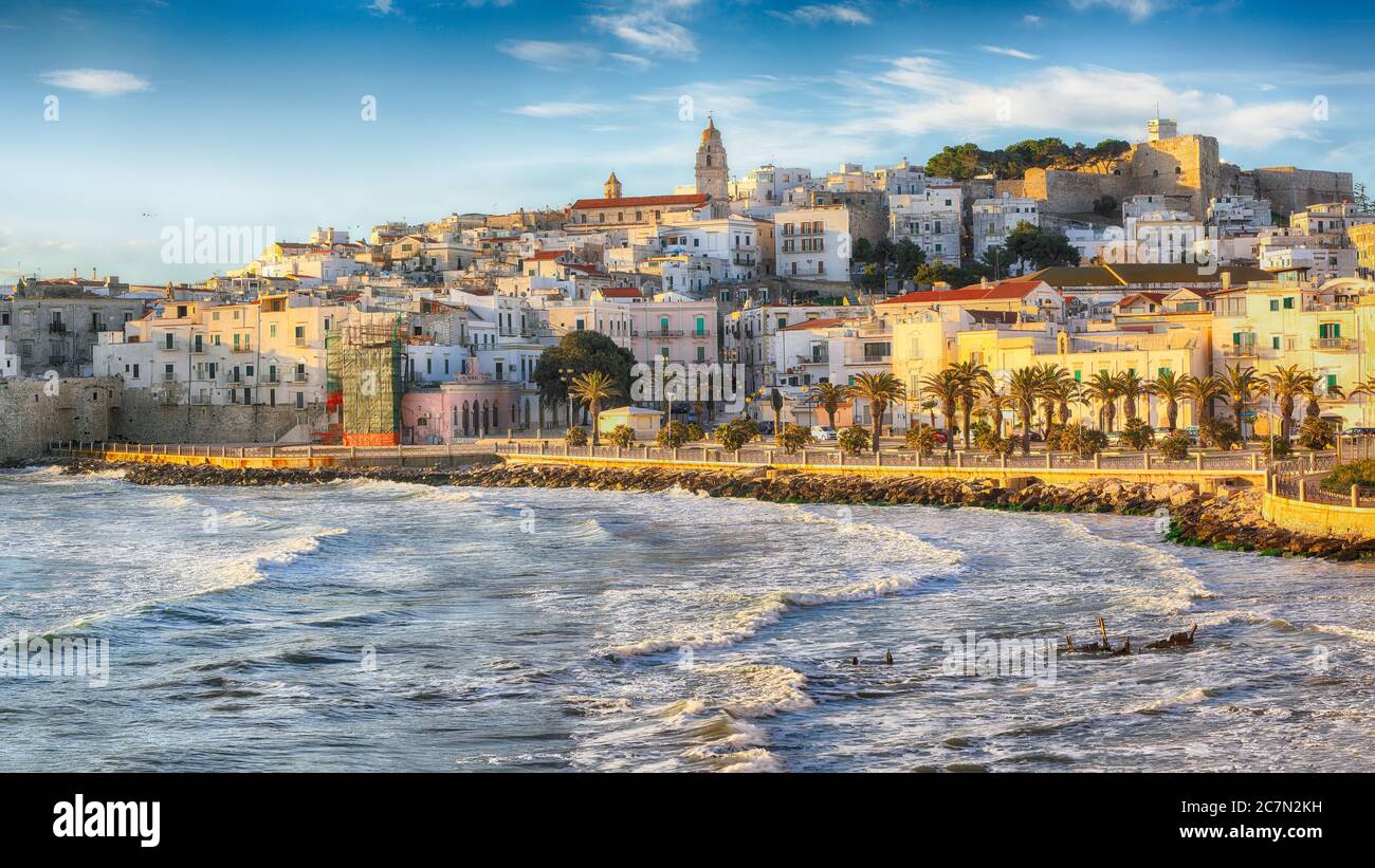 Historic central city of the beautiful town called Vieste. View at the ...