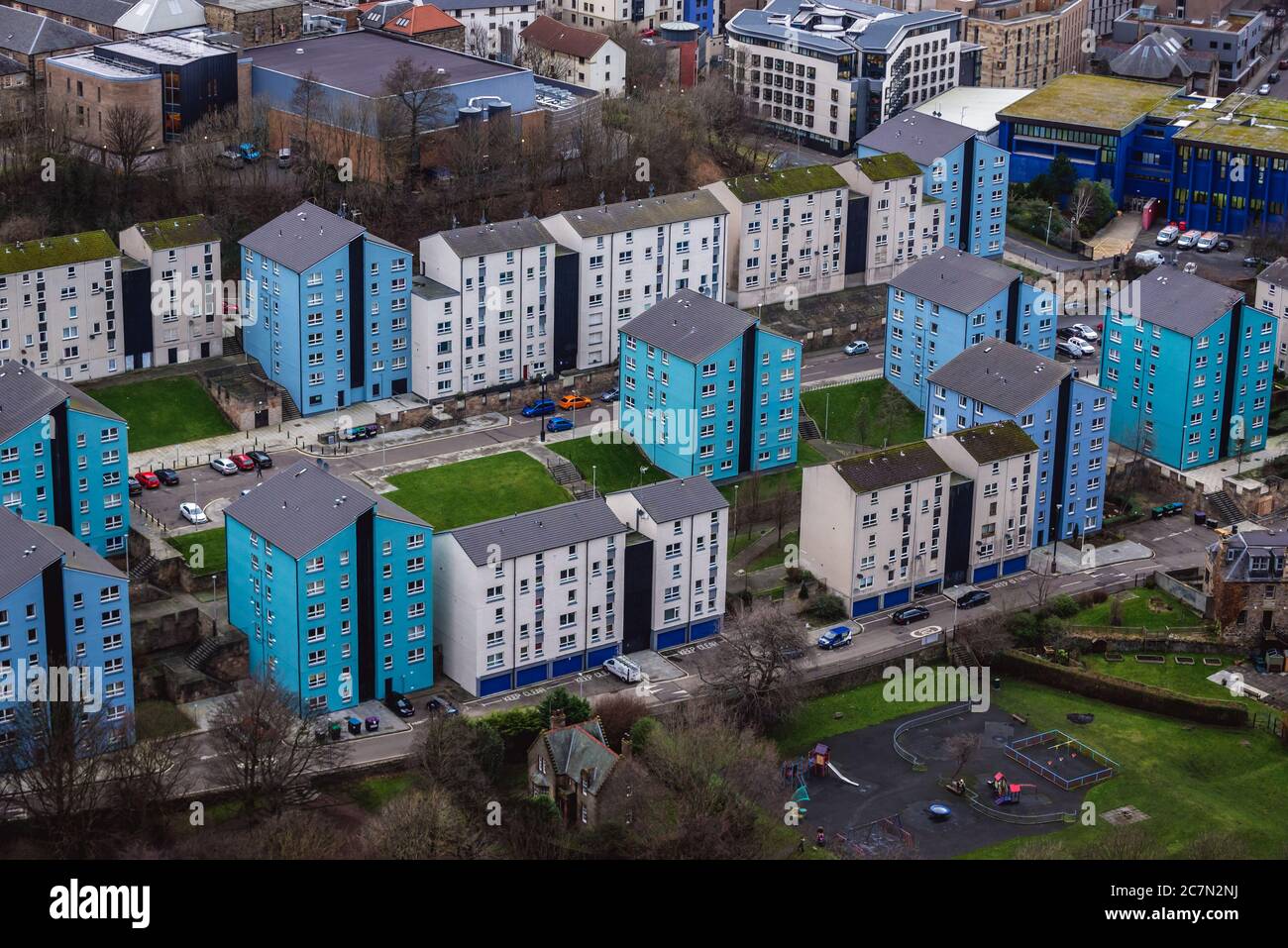 Housing estates seen from Holyrood Park in Edinburgh, the capital of ...