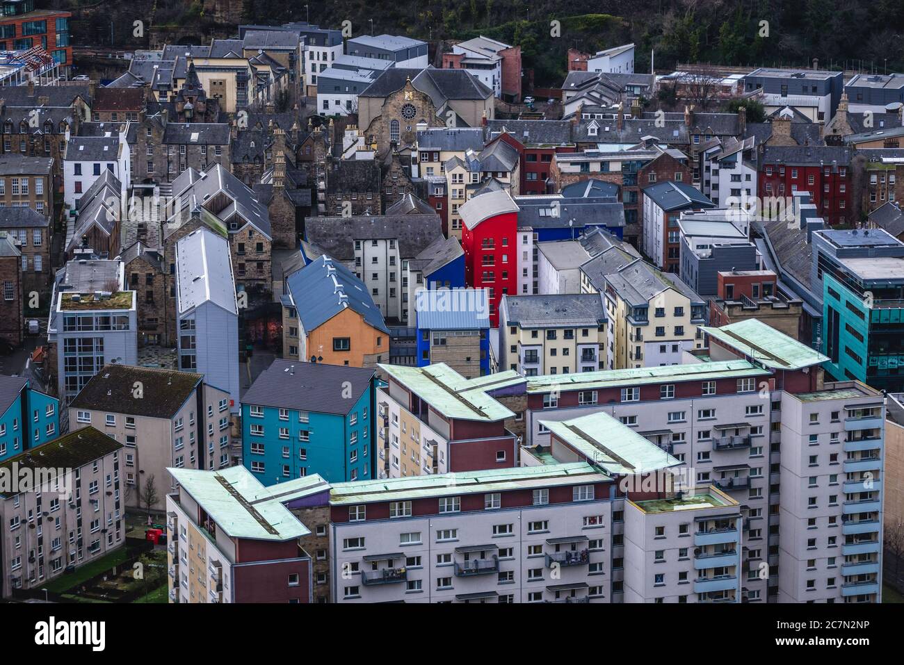 Residential buildings seen from Holyrood Park in Edinburgh, the capital ...
