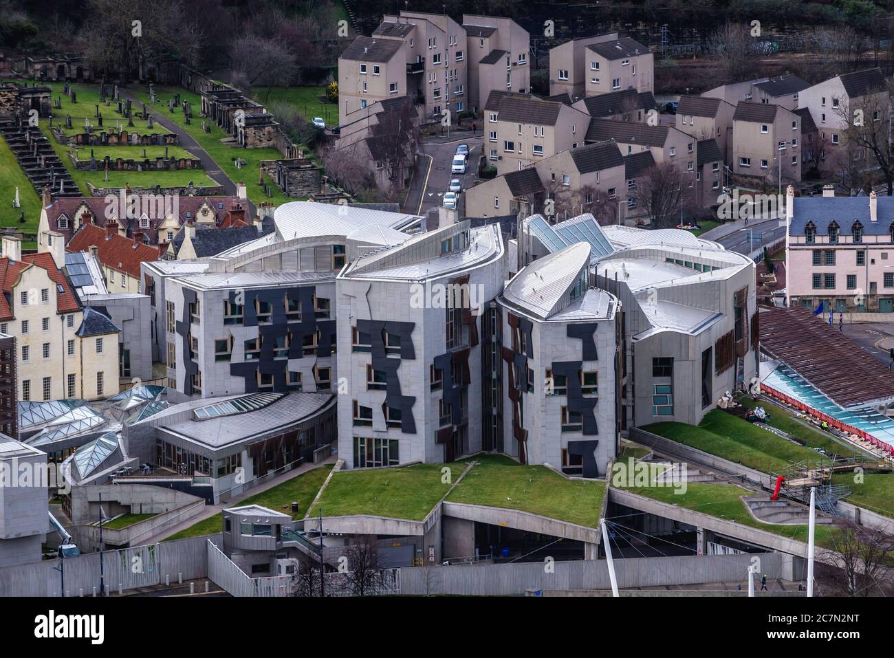 Scottish Parliament Building seen from Holyrood Park in Edinburgh, the ...