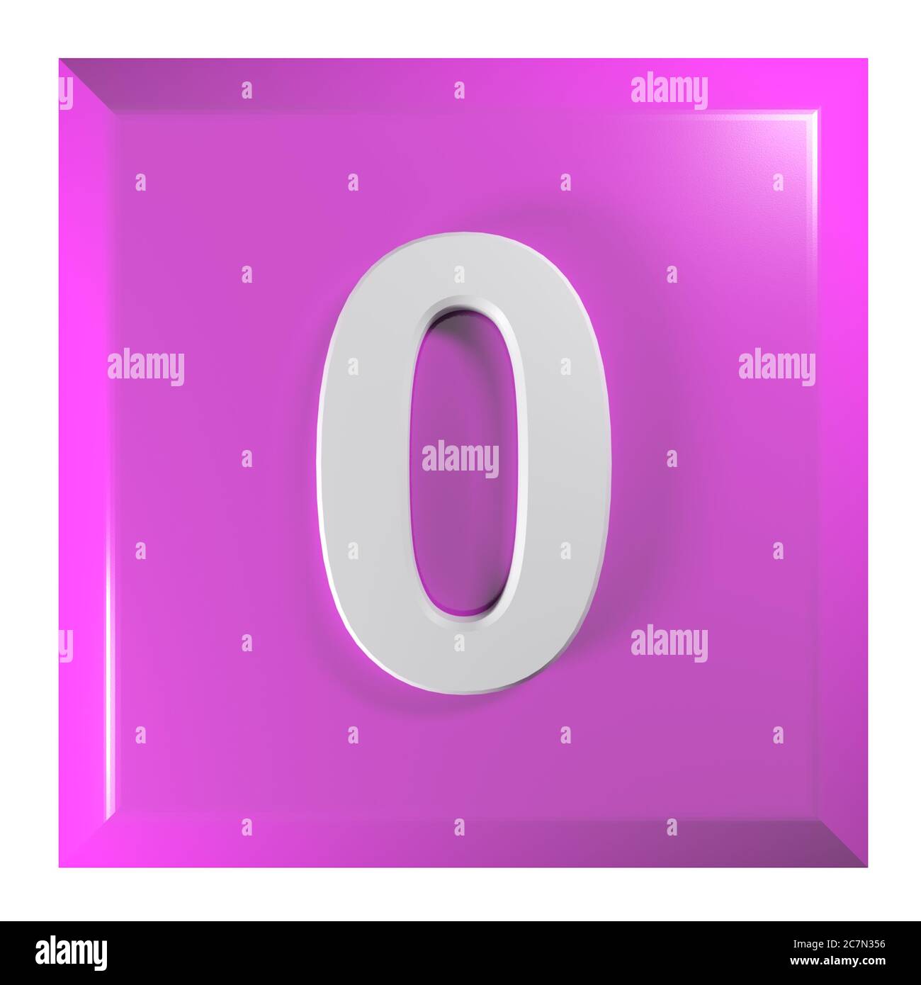 Number 0 purple pink square button on white background - 3D rendering ...