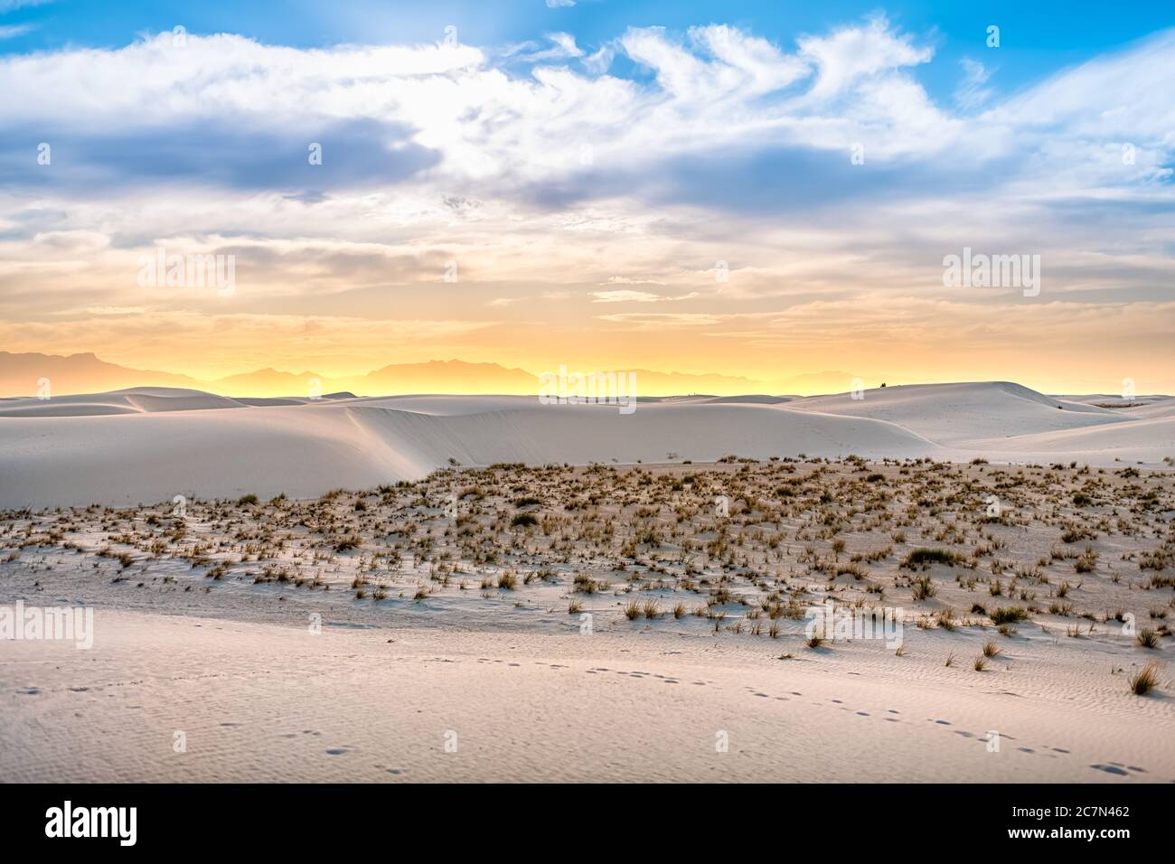 White sands national monument hills of gypsum sand dunes and shrubs ...