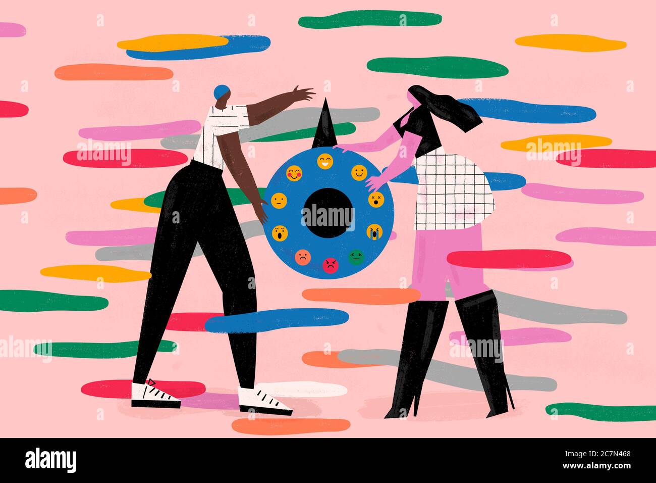 Emotional intelligence concept. Young diverse couple persons discussing ...