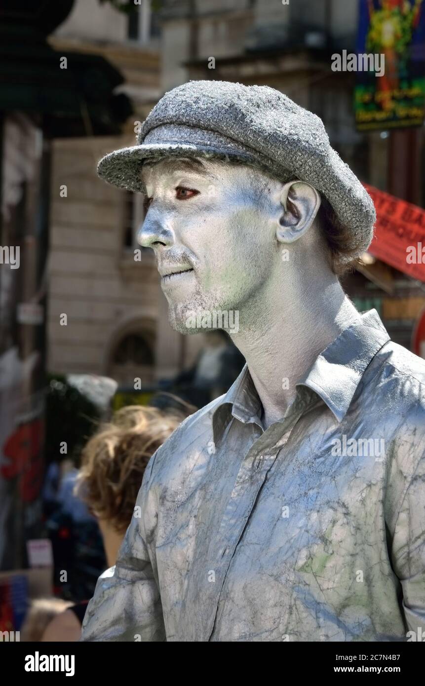 AVIGNON, FRANCE - JUL 12, 2014: Portrait of an unidentified busking mim ...