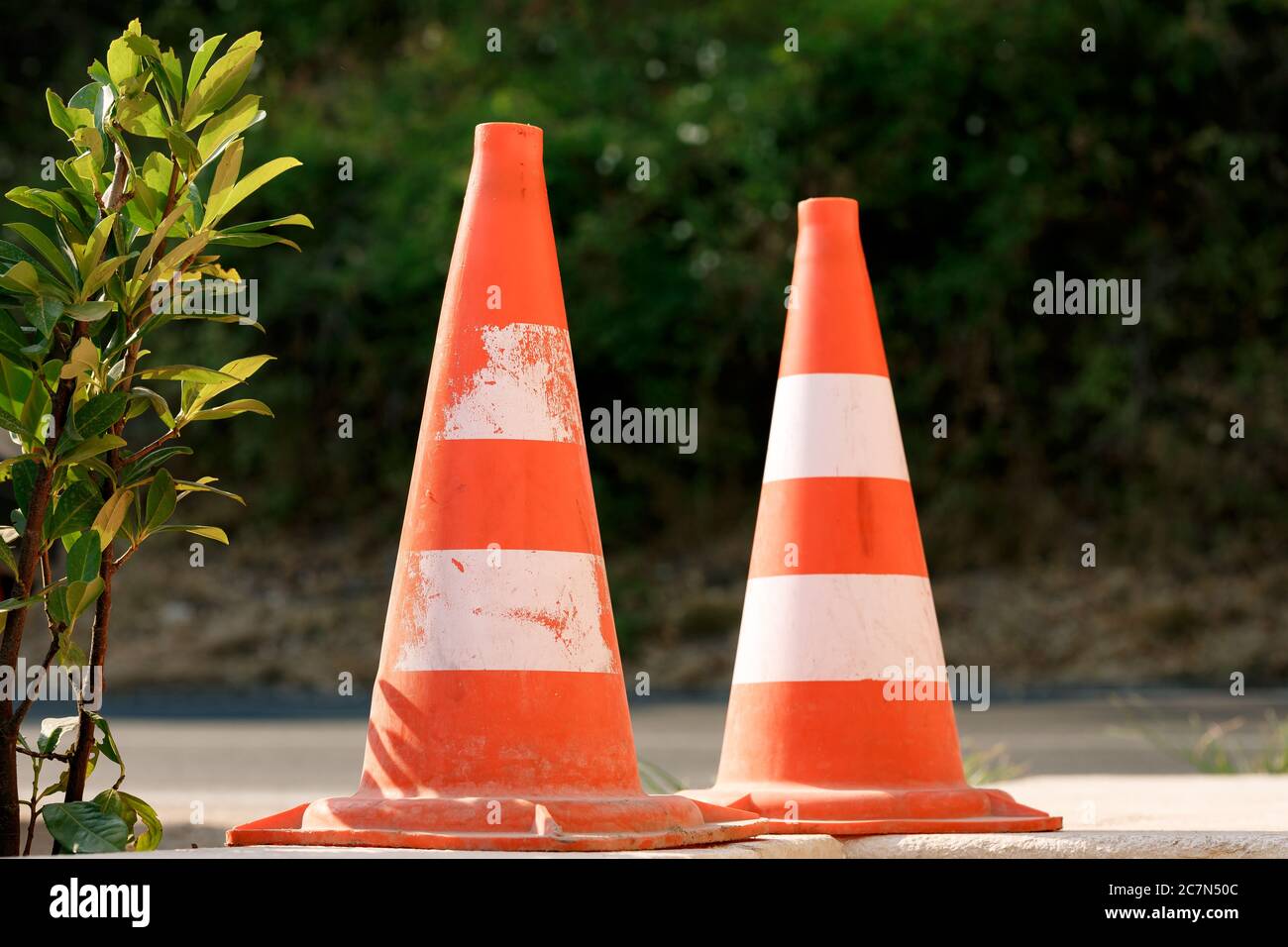 Traffic cones in line outdoors hi-res stock photography and images - Alamy