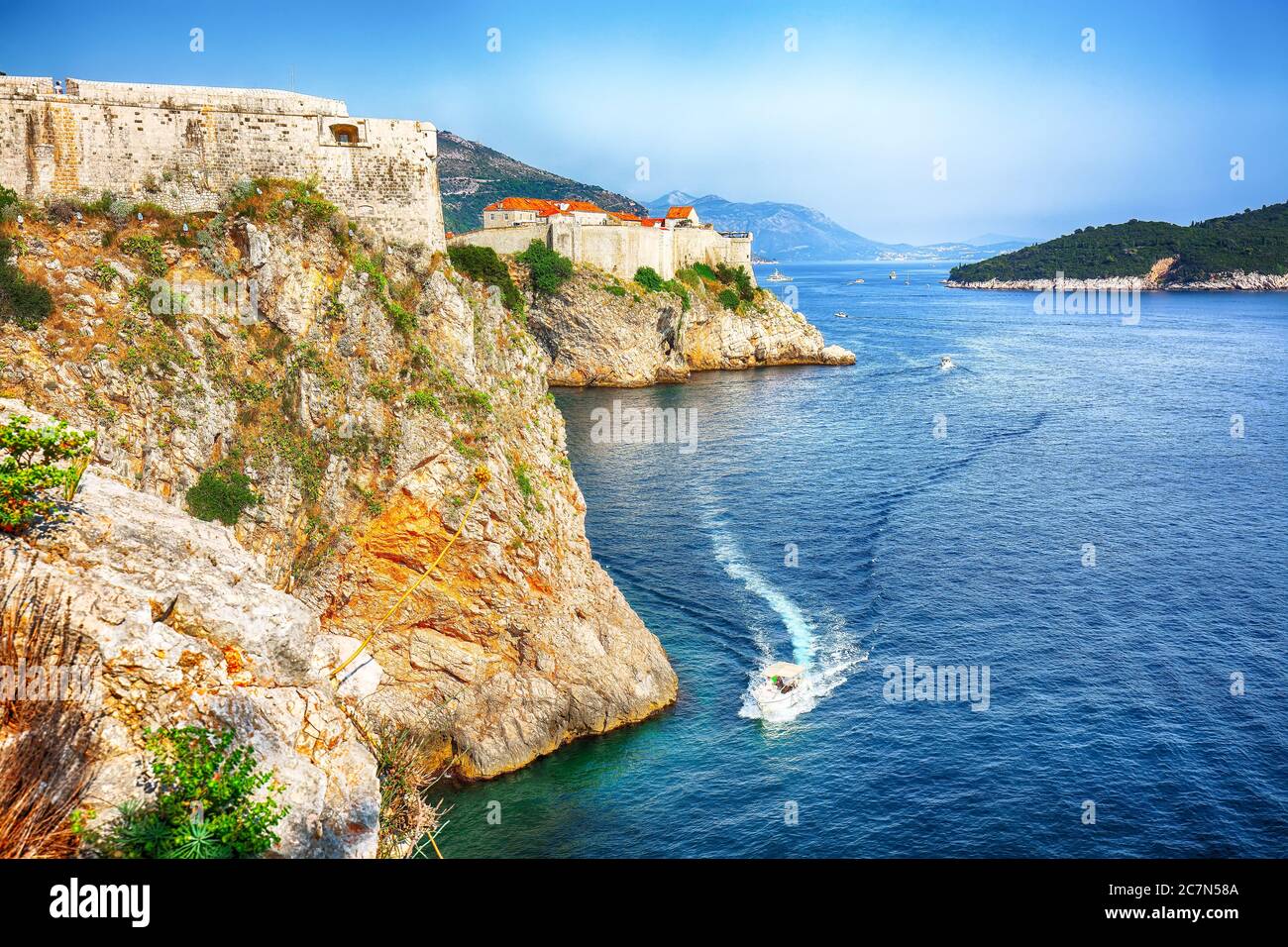 Aerial view at famous travel destination city of Dubrovnik - Fort ...