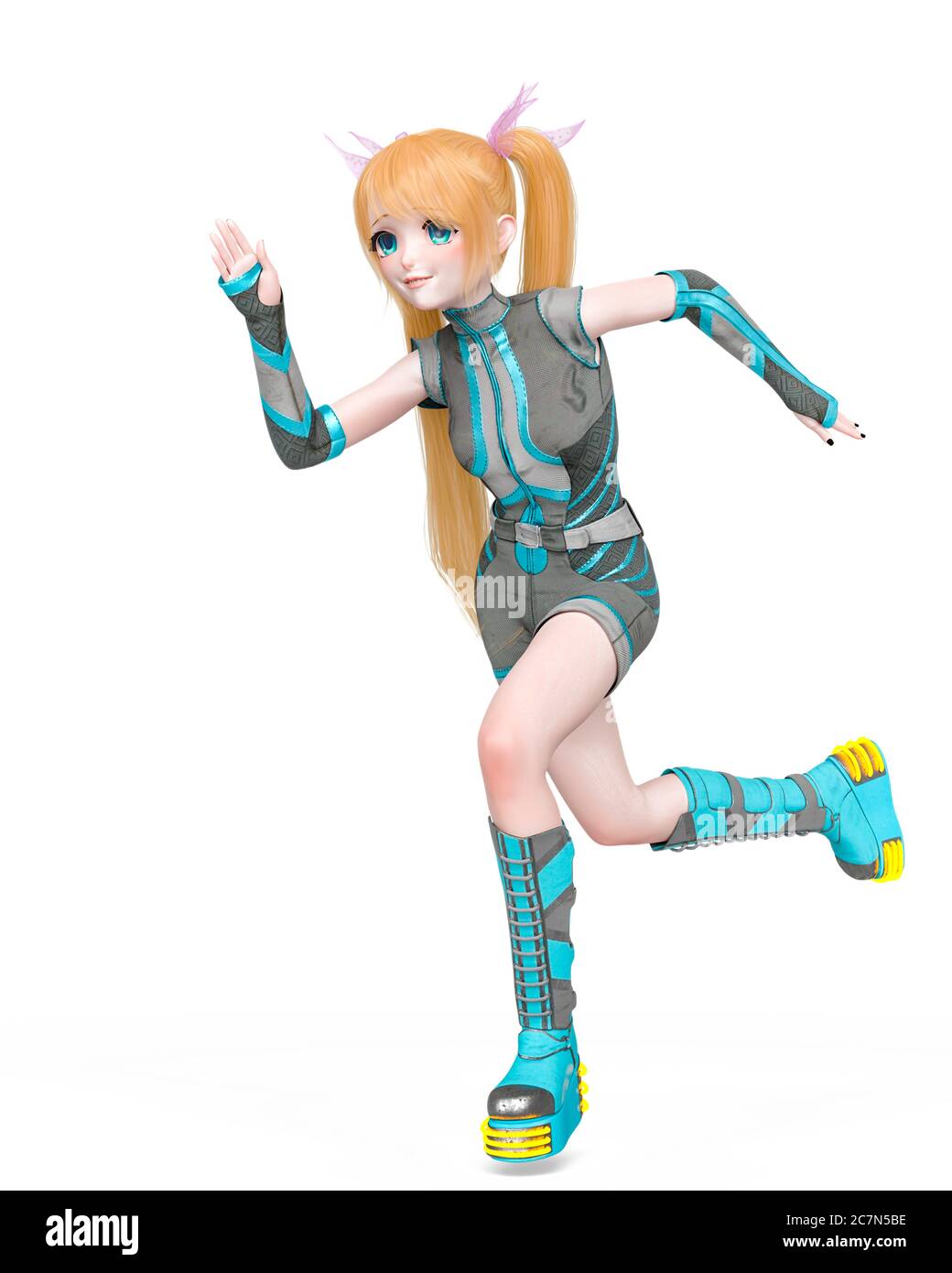 blond girl running and wearing a sporty outfit on kwaii anime style in ...